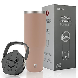Riley Joy 40 oz 2.0 Stainless Steel Tumbler with Leak-Proof Lid and Straw, Double-Wall Vacuum Insulated Travel Mug for Coffee, Iced Tea, or Water - Ideal for Commutes and Outdoor