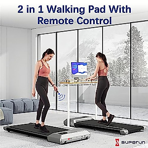 Superun Walking Pad, 2 in 1 Under Desk Treadmill, Walking Pad Treadmill Under Desk with 300lbs Capacity, Treadmills for Home and Office Free Installation with Remote Control