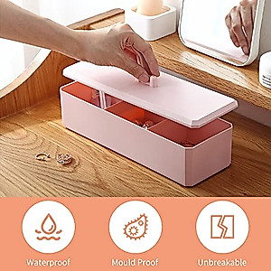 Ezebesta 3 Divider Organizer for Cotton Swab Ball Qtip Cotton Pads Holder Plastic Container Dispenser Box with Lid for Bathroom Storage ( Pink )