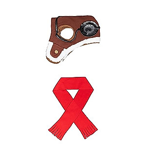 Pet Aviator Hat Red Scarf Aviator Pilot Cosplay Costume Halloween Christmas Headwear Headpiece Party Favors Dogs Cats (Aviator Hat with Scarf, Medium/Large)