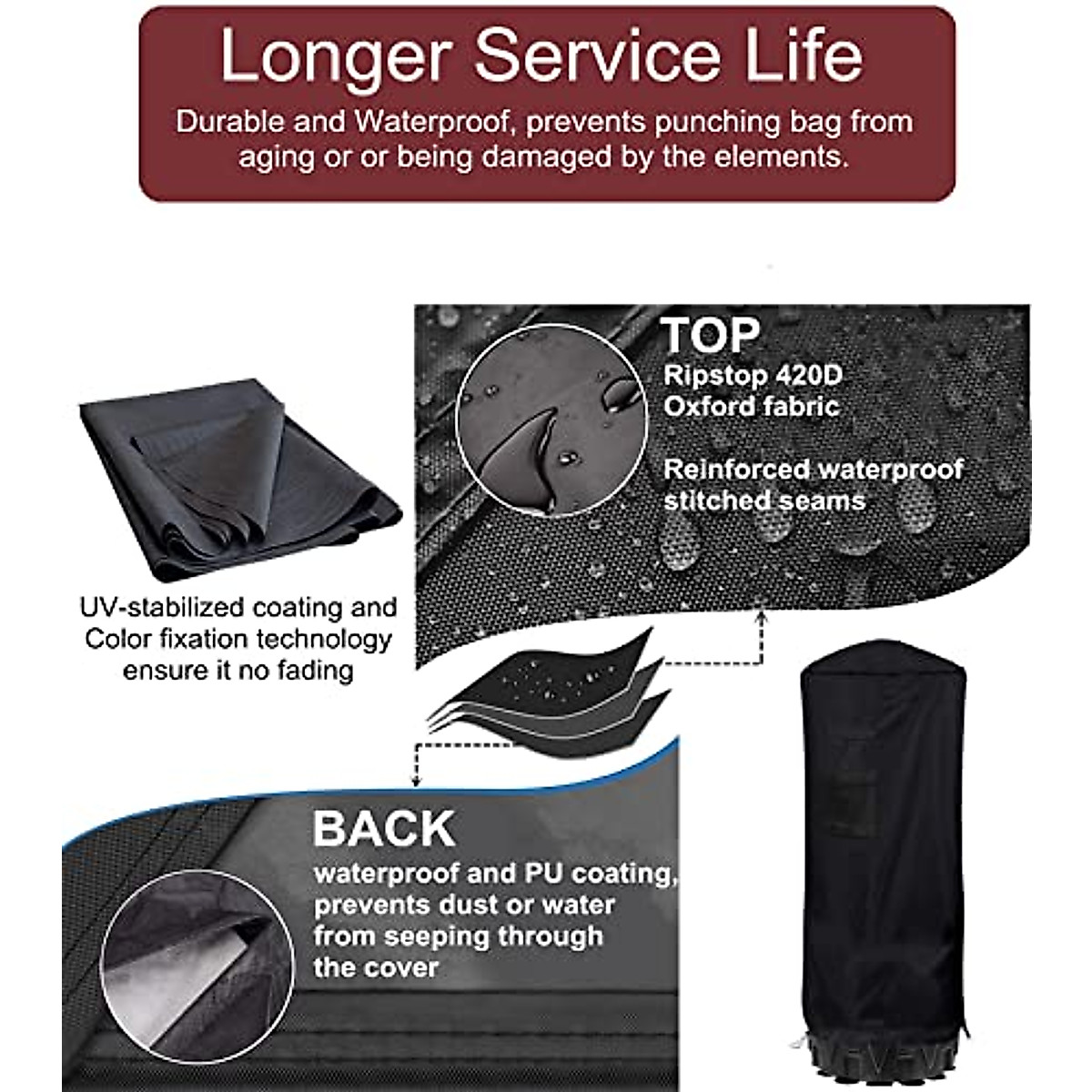 Free Standing Punching Bag Cover Outdoor Waterproof, GS Alderaul Large Standing Boxing Bag Cover Outdoor Waterproof, Standing Heavy Bag Cover for Punching Bag, Kickboxing Bag, and more