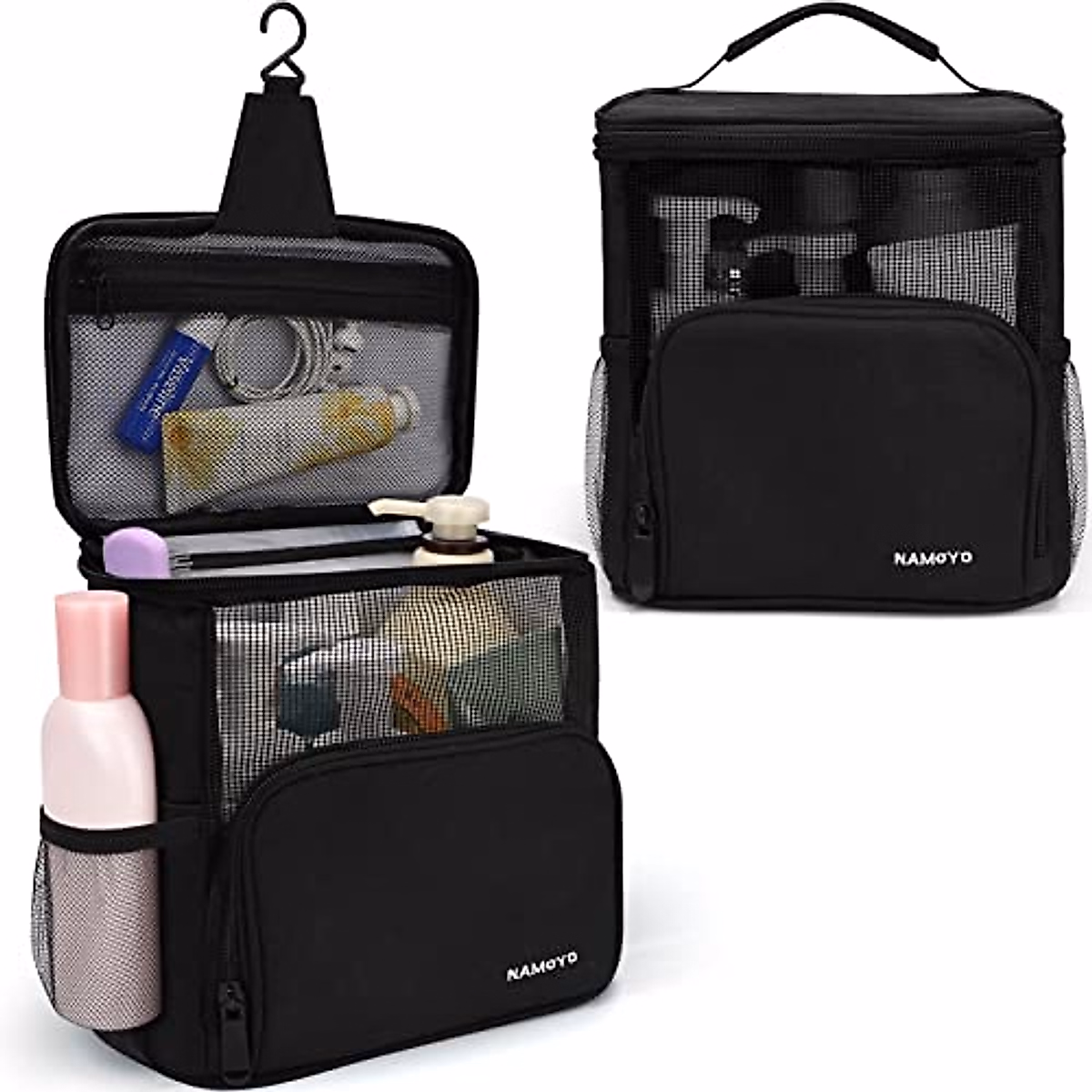 hatisan Portable Shower Caddy Dorm Room Essentials, Shower Caddy College Hanging Mesh Shower Caddy Bathroom Caddy, Shower Bag for College Shower Caddy Tote Traveling Gym Camping (Black)