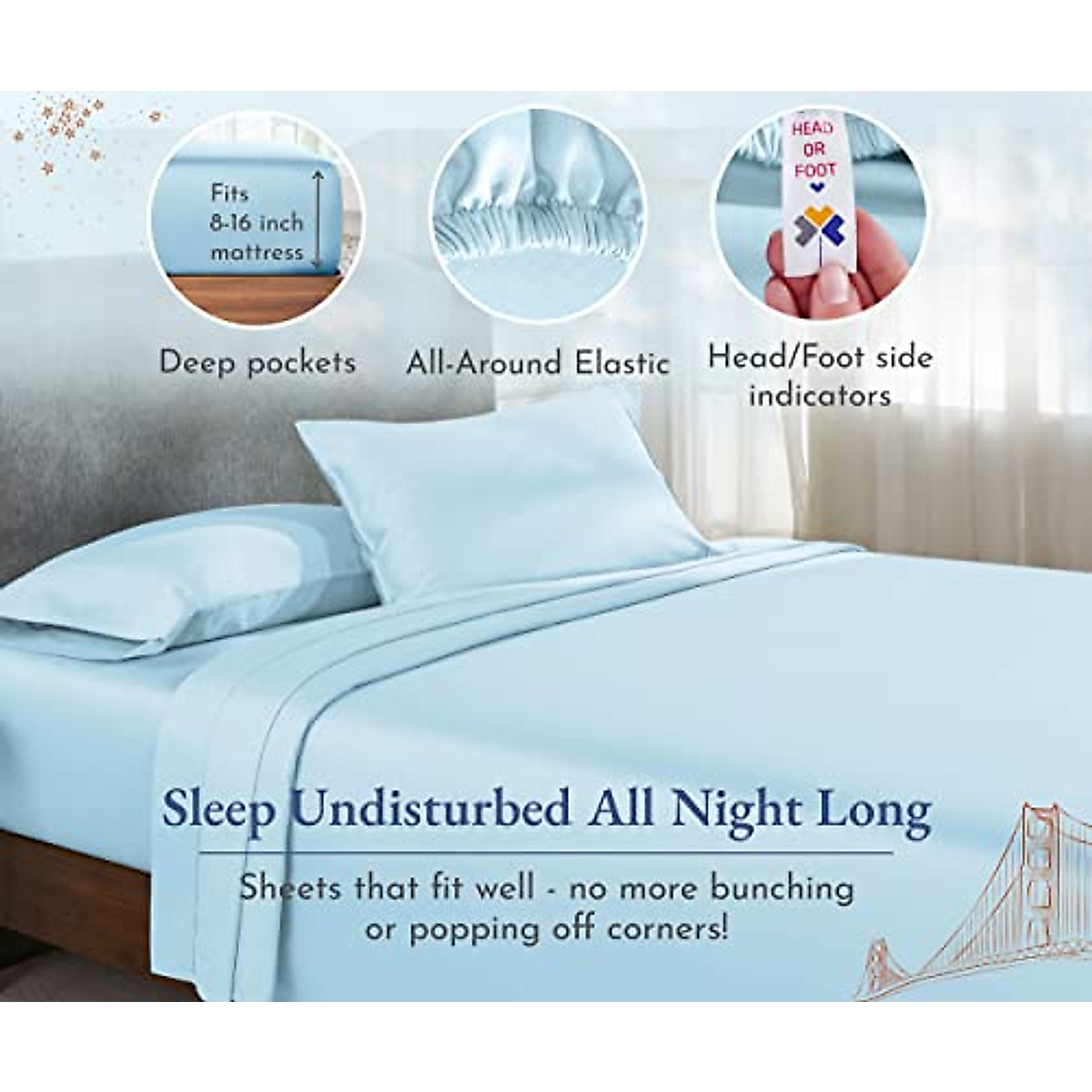 California Design Den 100% Cotton Sheets - Softest 4-Pc Queen Sheet Set, Cooling Sheets for Queen Size Bed, Deep Pockets, 400 Thread Count Sateen, Bedding Sheets & Pillowcases, Queen Sheets (Sky Blue)