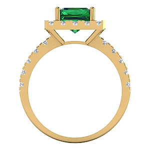 Clara Pucci 4 ct Emerald Cut Solitaire W/Accent Halo Emerald Art Deco Bridal Wedding Statement ring 18K Yellow Gold Size 8