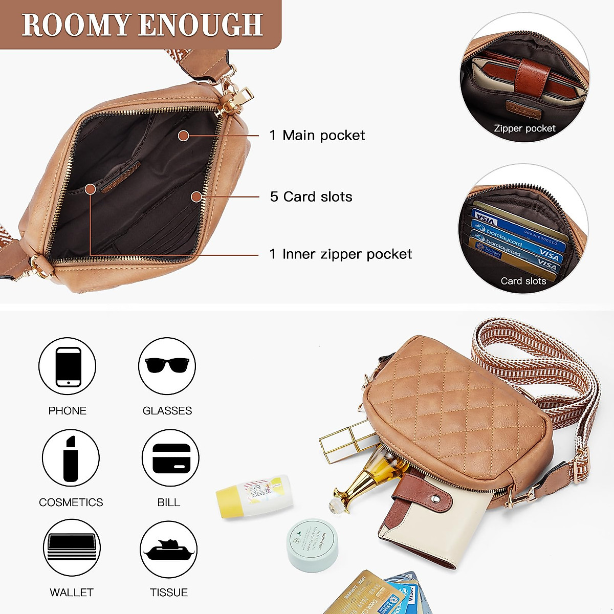 Telena RFID Crossbody Wallet Purse for Women Vegan Leather Crossbody Purse with Phone Pocket Wristlet Wallet Purses for Women Rough Coffee