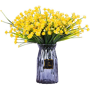 Foraineam 10 Bundles Yellow Daffodils Artificial Flowers Fake Plants Plastic Bushes Greenery Shrubs Fence Indoor Outdoor Hanging Planter Home Garden Decor