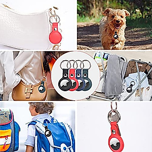 King Ma Air Tag Holder Keychain Case, 4 Pack Waterproof AirTag Leather Key Ring Cover for Apple Air Tag Accessories Works with Keychain, Bags, Dog Collar, Luggage and More
