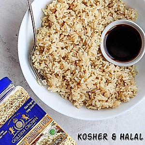 Golden Brown Jasmine Rice - Naturally Sourced Thai Fragrant Long Grain Gluten Free GMO free Vegan Kosher Halal Rice - 32OZ (2Lb)