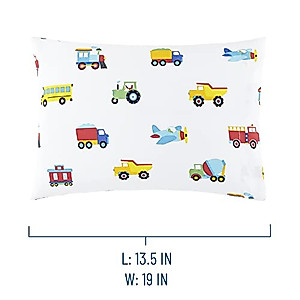 Wildkin 100% Cotton Hypoallergenic Toddler Pillow Case for Boys & Girls, Measures 19 x 13.5 Inches Kids Pillowcase, Pillow Cover Fits a Toddler Sized Pillow (Trains, Planes, and Trucks)