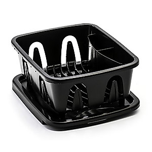 Camco Mini Dish Drainer and Tray | Fits RV Sinks and Small Counter Spaces | Durable Heavy-Duty Construction | (43512) , Black