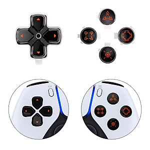 eXtremeRate Replacement Custom Dpad Action Buttons Three-Tone Black & Clear with Orange Redesigned Symbols D-pad Face Buttons Compatible with ps5 Controller