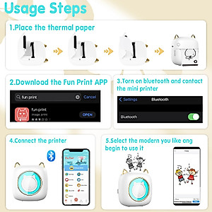 WOVTE Mini Sticker Printer, Portable Bluetooth Thermal Printer with 10 Rolls Thermal Paper, Smal Print Pod, Inkless Pocket Printer for iPhone & Android, Suitable for Notes Memo Kids Gift, White