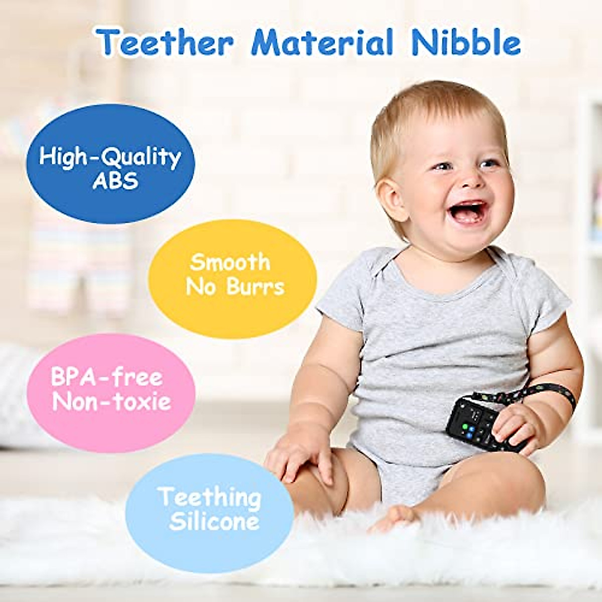 Aolso 2PCS Baby Teether Toys Silicone, Remote Control Shape Teething Toys and Cell Phone Teething Toys with 2PCS Pacifier Clip, Baby Teething Toys for 0-12 Months, Chew Toys BPA Free/Freezable(Black)