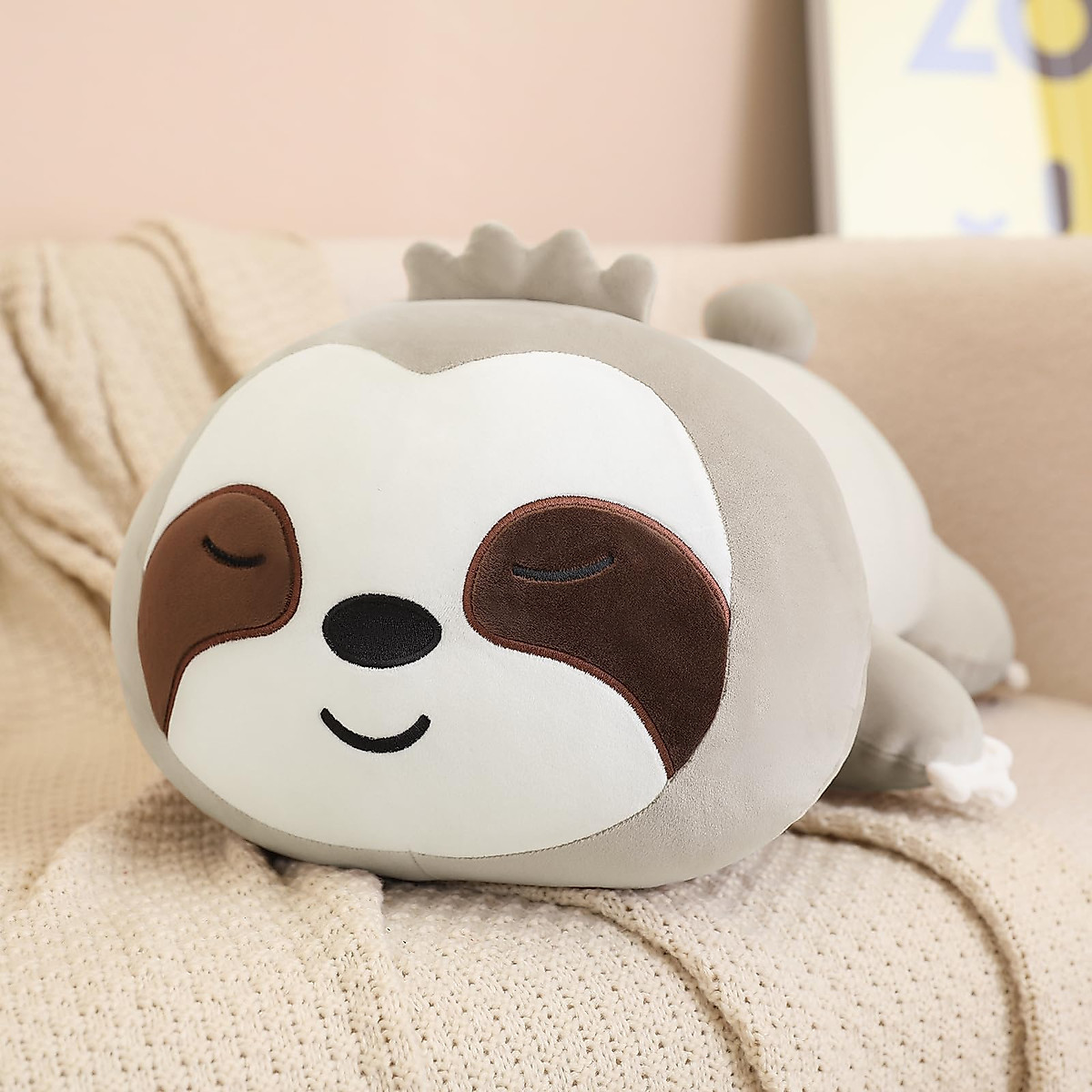 SQEQE Weighted Sloth Plush, Weighted Sloth Stuffed Animal for Anxiety, Cute Sloth Plushies Sloth Pillow Toy Gift for Kids Adults Brown 9.8 Inch, 0.8 lbs