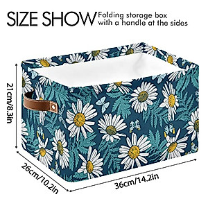 Kigai 1 PCS Storage Bins Daisy Foldable Canvas Fabric Storage Basket Laundry Basket with Handle Clothes Toys Organizer for Closet Shelf Office