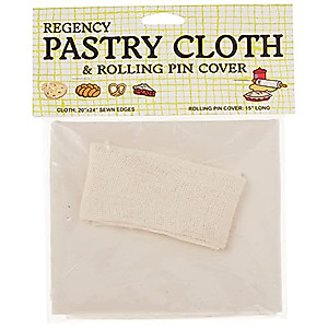 Regency Wraps Pastry Cloth & Rolling Set for Dough, 100% Cotton, Extra Large, 20 x 24 Cloth, 15" Rolling Pin Cover, Natural