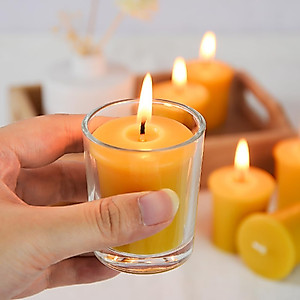 TELOSMA Organic Beeswax Votive Candles - Natural Scent Smokeless for Weddings, Restaurants, Parties, Spa and Decorations -Pack of 12, Yellow