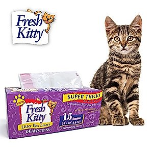 15 Count Fresh Kitty Litter Box Liners Super Thick, Durable, Easy Clean Up Jumbo Drawstring Scented Litter Pan Box Liners, Bags for Pet Cats