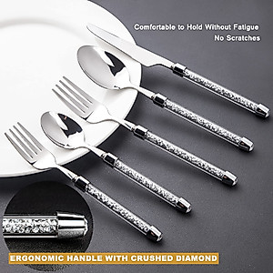 SHYFOY 5 Piece Modern Bling Silverware Set, 18 8 Stainless Steel Flatware, Mirror-Polished Luxury Cutlery, Crushed Diamond Dinner Service, Fork Knife Spoon, Teaspoon/Salad Fork Dishwasher Safe