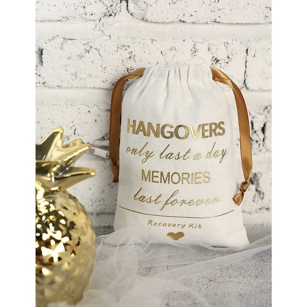Cytdkve Gold Foiled Hangover Favor Bag Bachelorette Party Favor Bag, Wedding Survival Kit Bags Bridesmaid Gift Bags for Wedding Bridal Shower (10 Pieces, White, 5 x 7 Inch)