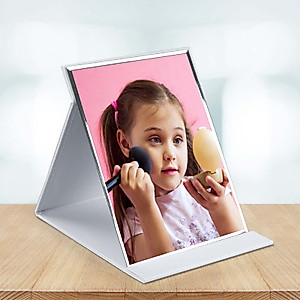 ZBEIVAN 10x7 Inches Portable Folding Makeup Mirror, Frameless PU Leather Desk Mirror with Stand for Camping Travel Tabletop Personal, White