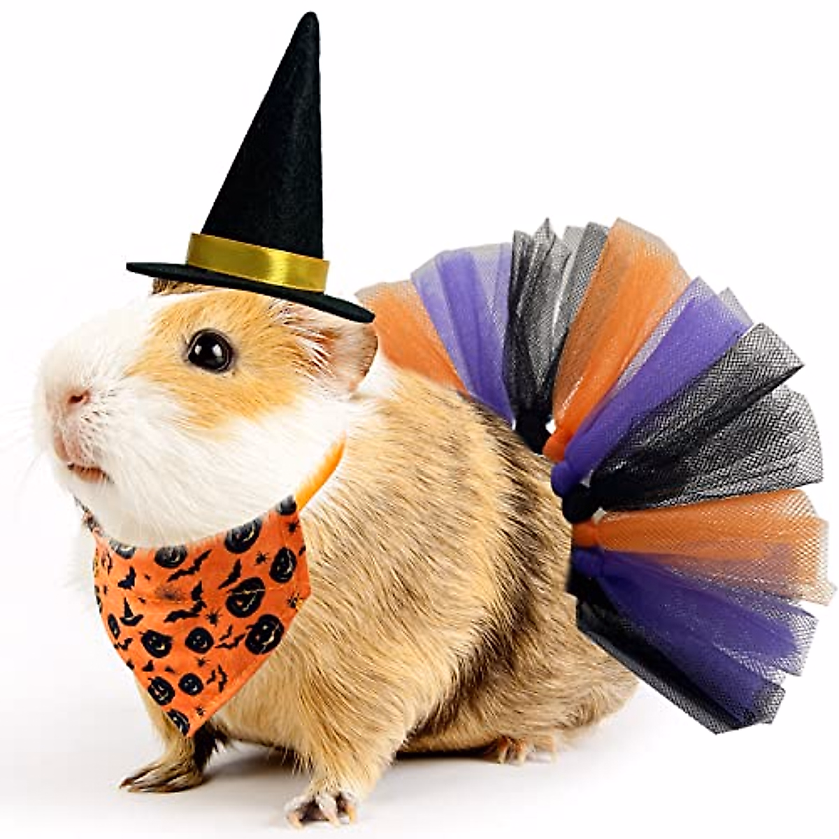 CooShou 3Pcs Guinea Pig Halloween Costume Small Animals Witch Hat Halloween Bandana Triangle Scarf for Guinea Pig Chinchilla