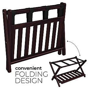 Stony Edge folding luggage rack for guest room Perfect sized 26.75”x16”x22.25” with Extra Shelf Storage - Suitable for Luggage, Suitcase and Shoes (Espresso)