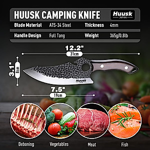 Huusk Forged Meat Cleaver Knife with Sheath Bundle with Hand Forged Deboning Knife with Sheath