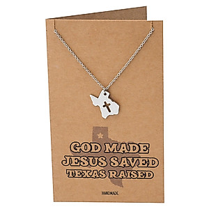quan jewelry State Necklace, Lone Star Texas Pendant Charm, Texas Born Country Cross Inspirational Necklace - Handmade