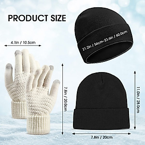 SATINIOR 6 Pieces Winter Beanie Hat Gloves Set, Knit Hat Touchscreen Gloves Soft Skull Cap Set for Women Men(Black, Pink, Apricot, White)