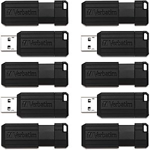 Verbatim 32GB PinStripe Retractable USB 2.0 Flash Thumb Drive – 10 Pack – Black