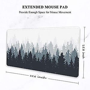 Auhoahsil Large Mouse Pad, Full Desk XXL Extended Gaming Mouse Pad 35" X 15", Waterproof Desk Mat with Stitched Edge, Non-Slip Laptop Computer Keyboard Mousepad for Office & Home, Misty Forest Design