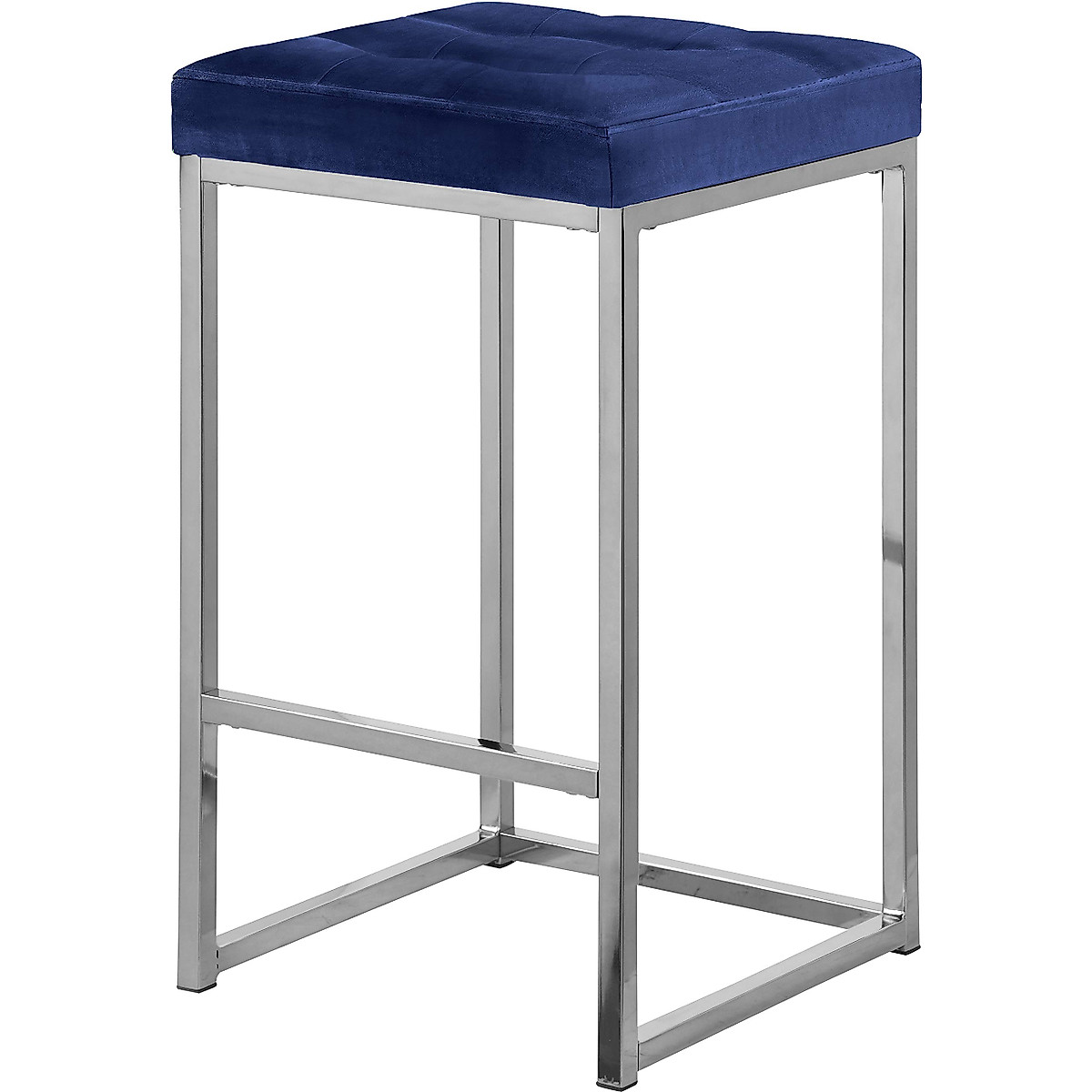 Meridian Furniture Nicola Collection Modern | Contemporary Upholstered Counter Height Stool with Tufted Seat and Durable Steel Base, Set of 2, Navy Velvet, 15" W x 15" D x 26.5" H