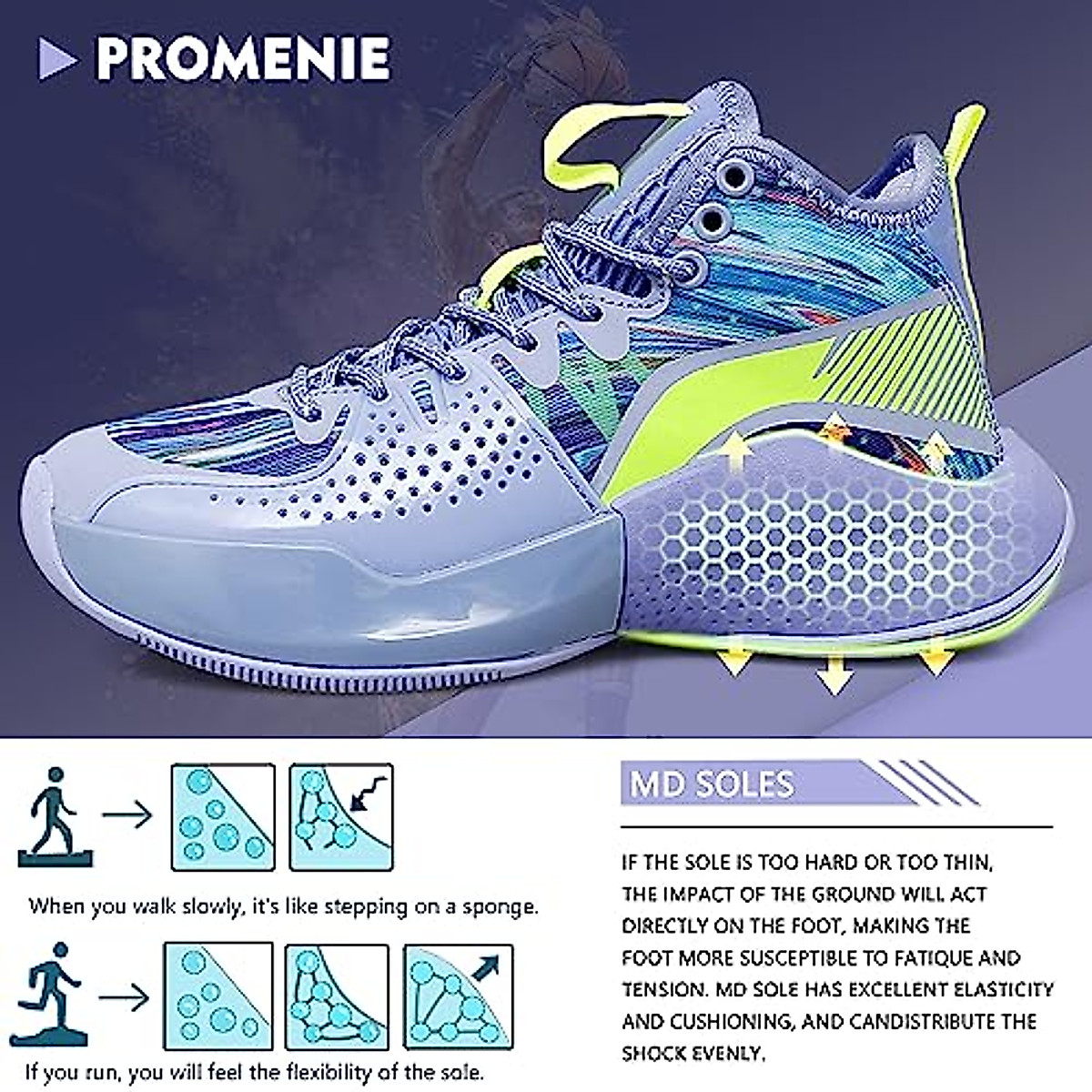 Promenie High Top Men's Basketball Shoes with Shock Absorption and Non-Slip Outdoor Training Shoes Purple Size 8