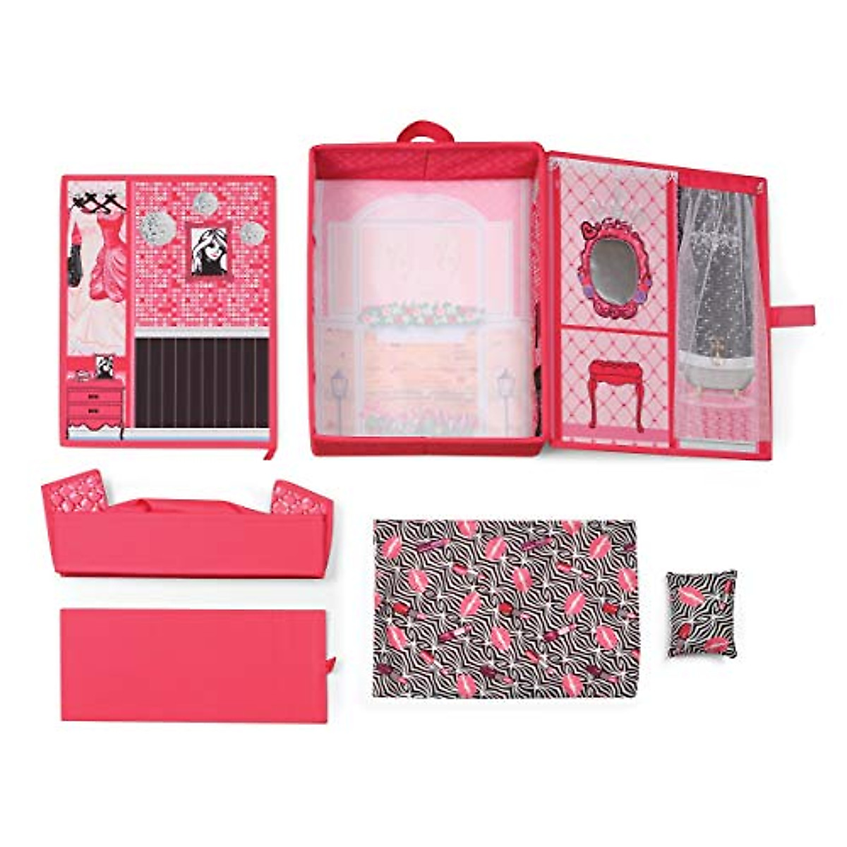 Badger Basket Home & Go Dollhouse Playset Travel & Storage Case with Pop-up Bed for 12 inch Fashion Dolls