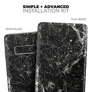DesignSkinz Black Scratched Marble 2 Protective Vinyl Decal Wrap Skin Cover Compatible with The Samsung Galaxy S20 (Screen Trim & Back Glass Skin)