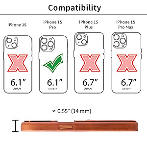 Dockem Genuine Leather Card Case for iPhone 15 Pro with Built-in Metal Plate for Magnetic Mounting, Stitched-on Wallet with 2 Credit Card Pockets (Light Brown, M2GL)