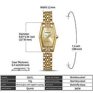 BERNY Gold Watches for Women Dainty Hexagon Ladies Quartz Wrist Watches Stainless Steel Band Fashion Analog Watch Luxury Bracelet(Gold Dial)
