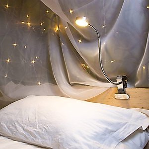 EYOCEAN LED Reading Light, Dimmable Clamp Light for Bed Headboard, Bedroom, Office, 3 Modes & 9 Dimming Levels, Flexible Clip Desk Lamp, Adapter Included, 5W, Silver