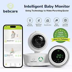 Bebcare iQ - Smart HD Baby Monitor: Full HD 1080p Video, Pan-and-Tilt, Temperature Sensor, Motion and Sound Alert, Stand-Alone Audio Monitor Unit (Without Breathing Sensor Mat)
