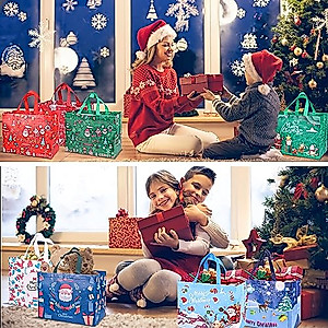 emzrivo Christmas Gift Bags 8 Pack Large Christmas Tote Bags with Handle, Christmas Treat Bags Reusable Non-Woven Holiday Gift Bags for Xmas Gifts Wrapping Christmas Party Supplies, 12.8"×9.8"