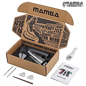 Mamba V2-55 Electric Herb Grinder, USB Rechargeable Automatic Grinder Fast Mill with Aluminum Alloy Head, includes Herb and Spices Holding System (Black)