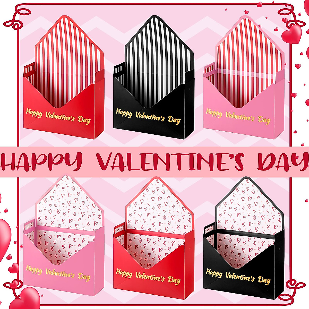 Engrowtic 30 Pcs Valentine's Day Flower Boxes for Arrangements Floral Envelope Boxes Bouquet Box 9.25 x 2.95 x 13.79 Inch 6 Styles Flower Arrangement Paper Boxes for Valentine's Day Wedding, Party,