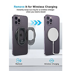 【2023 Upgraded】 Mag Safe Phone Ring Holder, SUPERONE Adjustable Magnetic Kickstand & Removable Phone Grip Compatible with Wireless Charging Only for iPhone 15 & 14 & 13 & 12 Series - Black