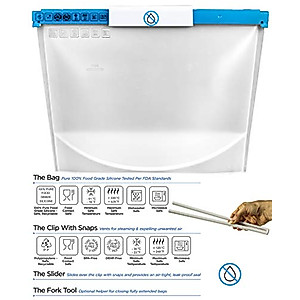 PureSiliconeWare 0.6 Gallon (74 oz) Reusable Silicone Kitchen Bags Freeze Heat Microwave Steam Store Sous Vide