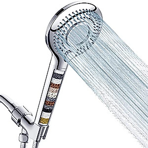 Handheld Shower Head with Filter, FEELSO High Pressure 3 Spray Mode Showerhead with 60" Hose, Bracket and 15 Stage Water Softener Filters for Hard Water Remove Chlorine and Harmful Substance