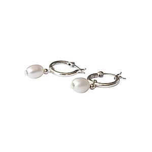 925 Sterling Silver Oval Pearl 14mm Hoop Earrings for women - Small Dainty Hoops | Handmade by MiYa Jewelry creations