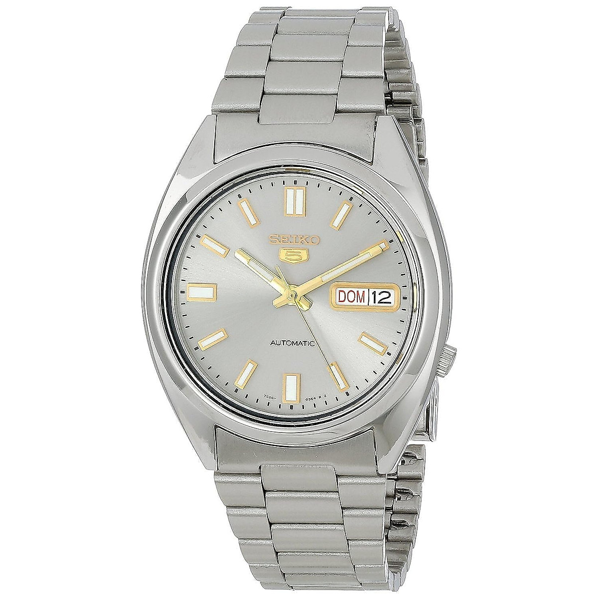 SEIKO SNXS75 Automatic Watch for Men 5-7S Collection - Striking Silver Dial with Day/Date Calendar, Luminous Hands, Stainless Steel Case & Bracelet