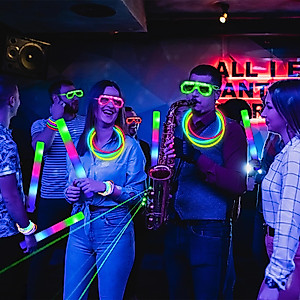 148 PCS New Years Eve Glow in the Dark Party Supplies- 24 Pcs 16" Foam Glow Sticks, 24 Pcs LED Glasses, 100 Pcs Glow Sticks Necklaces Bracelets Light Up New Years Party Favors Wedding Birthday