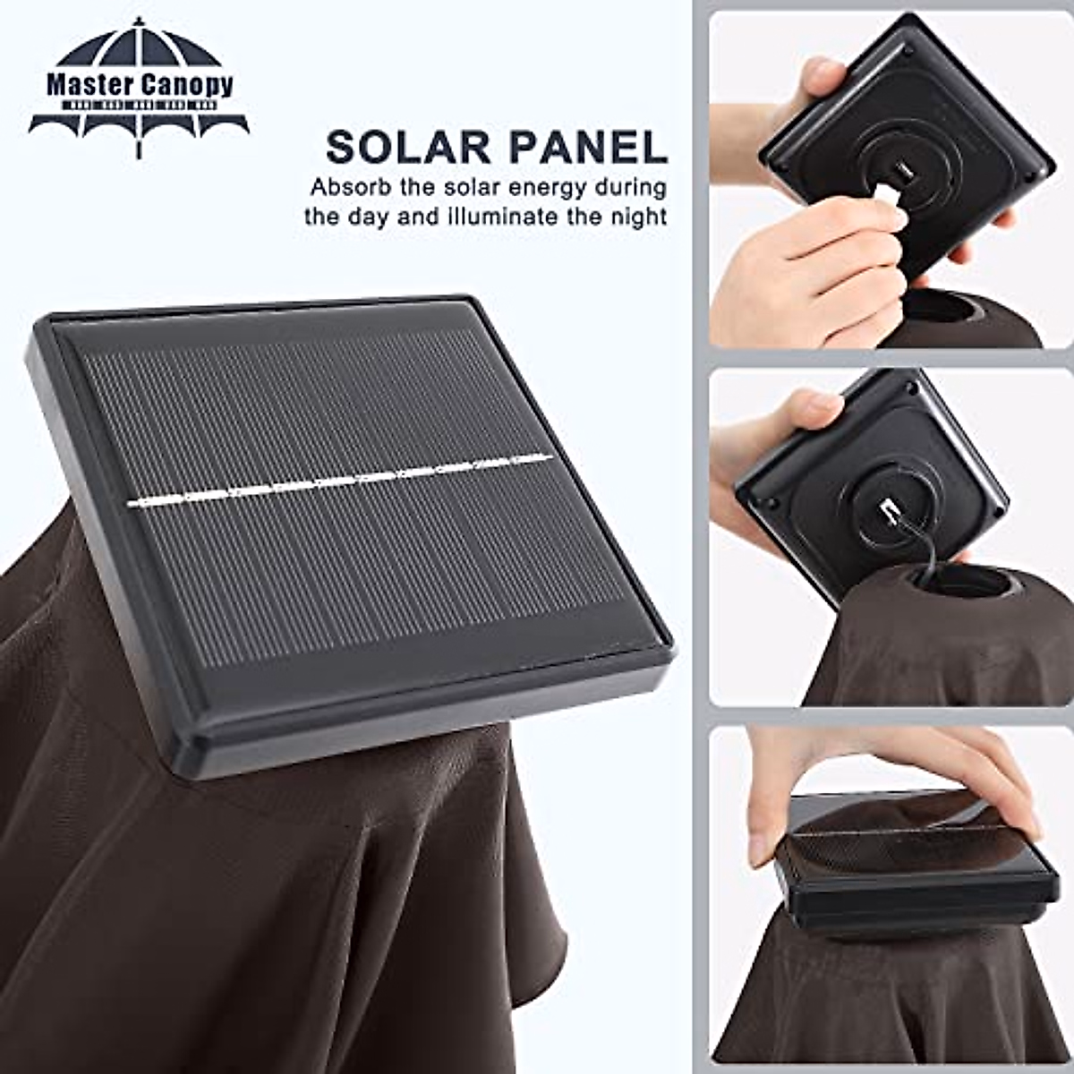 MASTERCANOPY Patio Umbrella with 32 Solar LED Lights -8 Ribs (7.5ft,Brown)